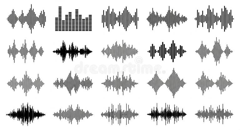 Collection of Black and White Sound Waveforms and Audio Visualizers Stock Vector - Illustration ...