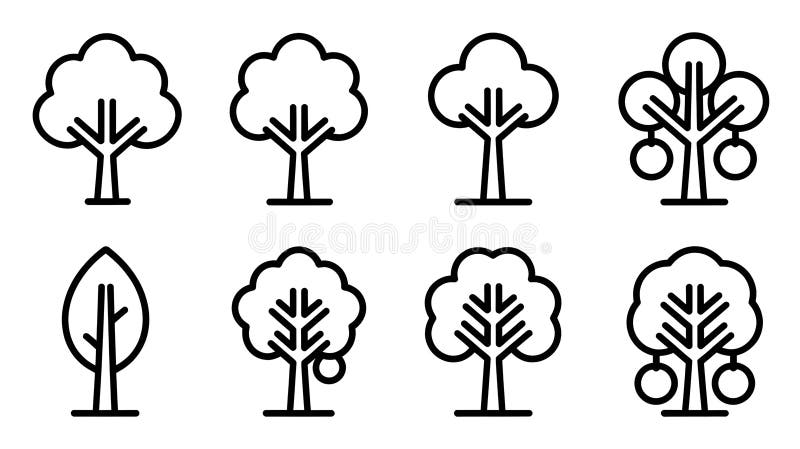 Set of Tree Outline Icons for Environmental Design Projects Stock ...