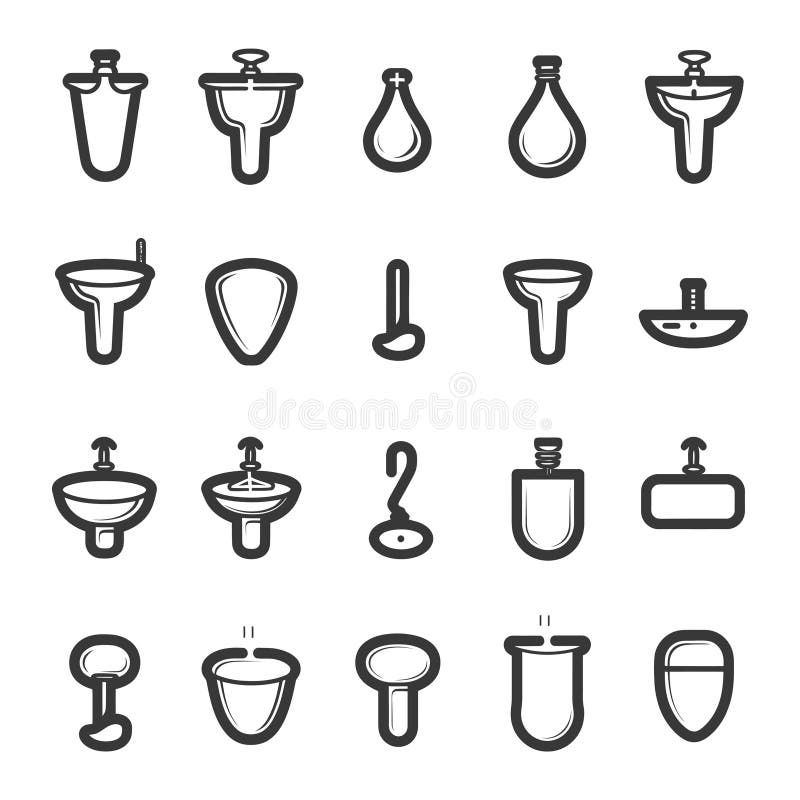 Bathroom Fixtures Icons stock illustration. Illustration of faucet ...