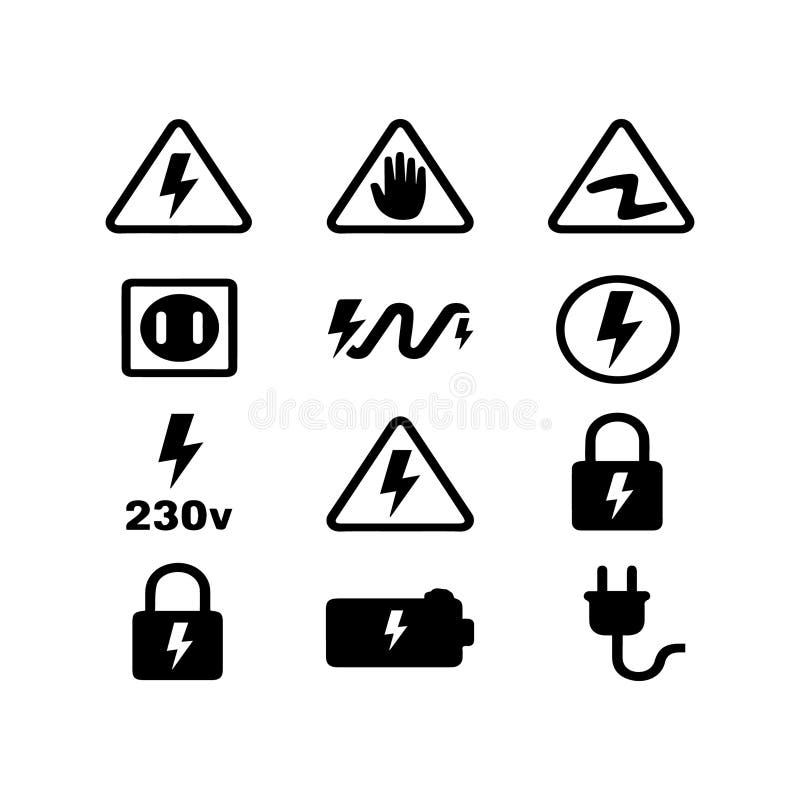 Black and White Electrical Safety and Power Icons Stock Illustration ...