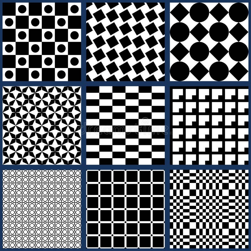 Collection of 9 Black and White Vector Seamless Geometric Patterns ...