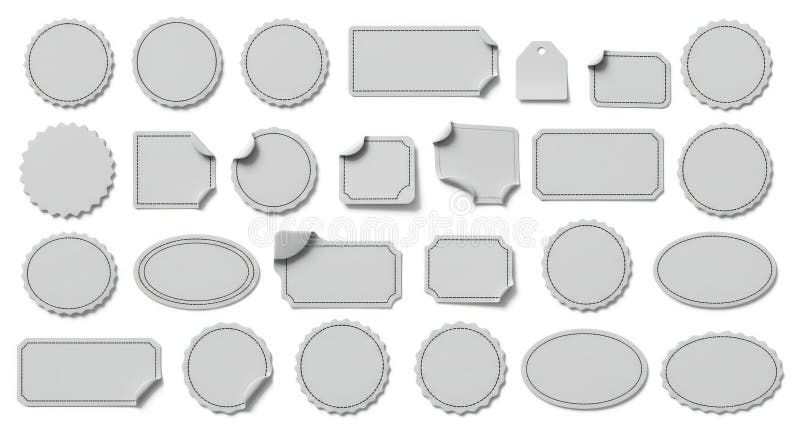 Collection of Blank Gray and White Oval and Rectangular Stickers and ...