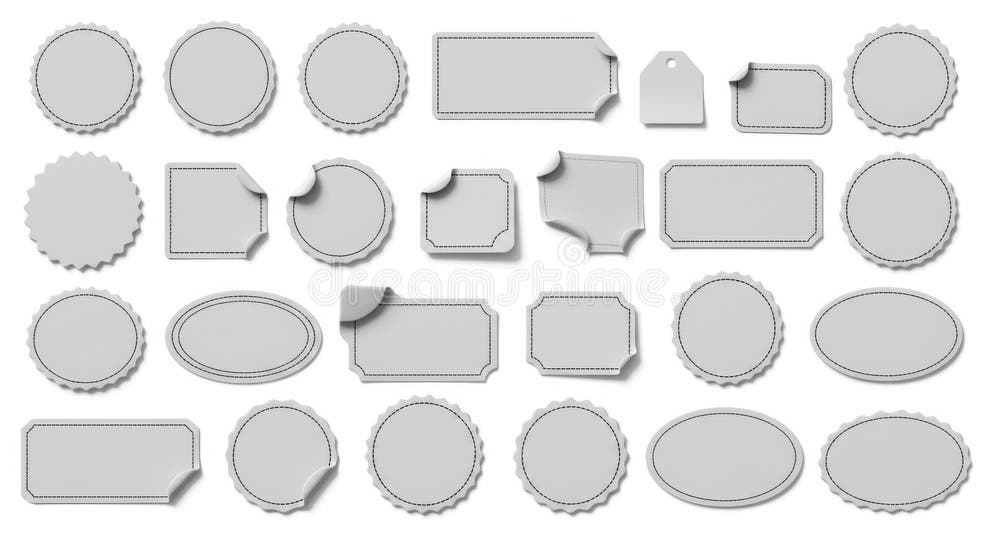 Collection of Blank Gray and White Oval and Rectangular Stickers and ...