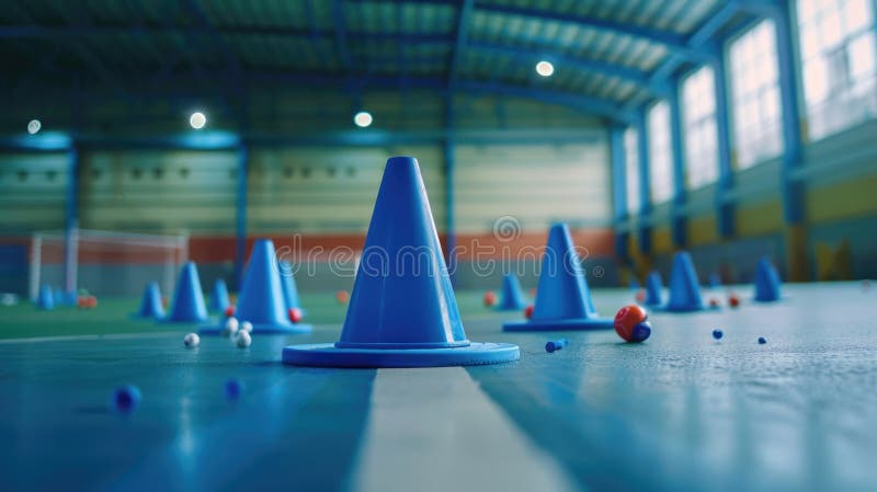 A Collection of Blue Cones Arranged on a Flat Surface, Often Used for ...
