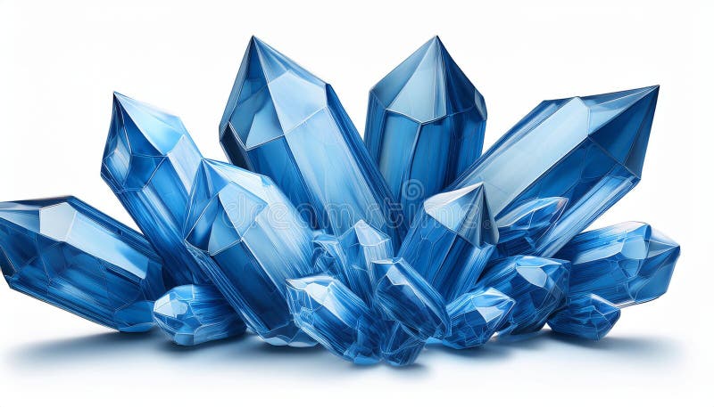 Collection of Blue Crystal 3d Rendering Front View Isolate on White ...