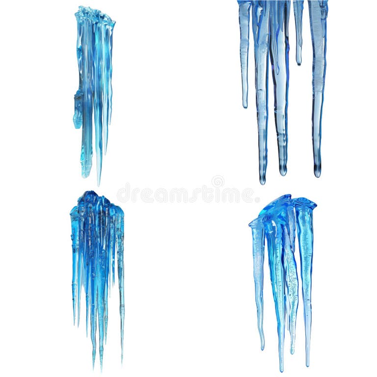 A Collection of Blue Icicles Hanging Isolated on White Background Stock ...