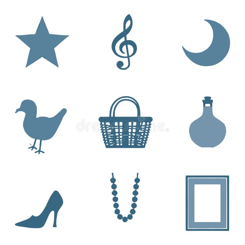 A Collection of Blue Icons Representing Various Everyday Objects Stock ...