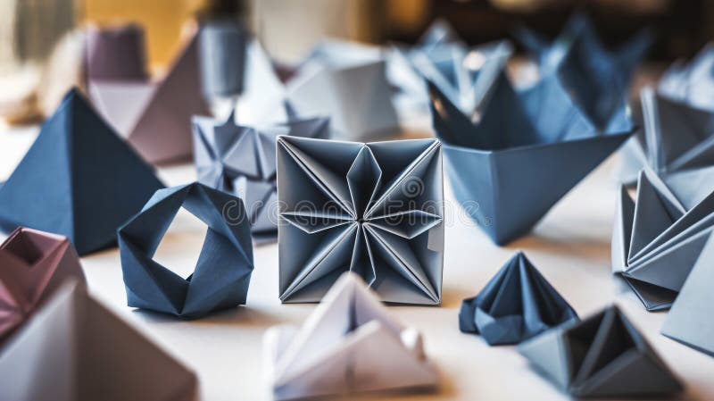 Collection of Blue Origami Geometric Shapes and High Quality Image ...
