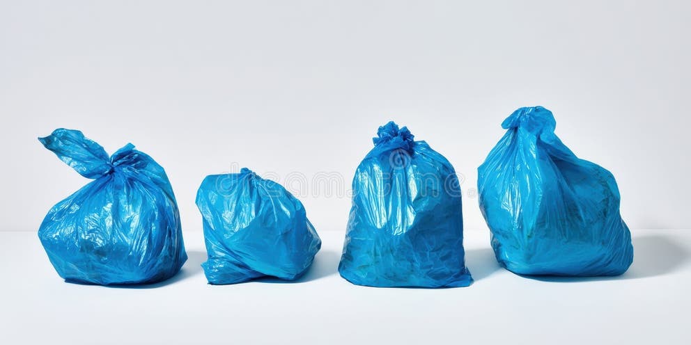 The Collection of Blue Plastic Garbage Bags on a Light Background AI ...