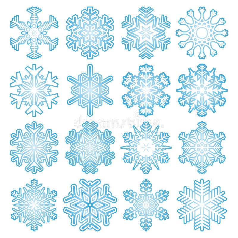 Collection of Blue Snow Flakes Stock Vector - Illustration of frost ...