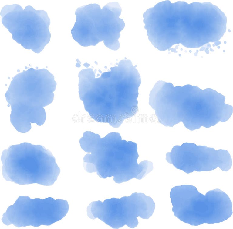 Collection of Blue Vector Watercolor Clouds Splashes and Abstract Paint ...