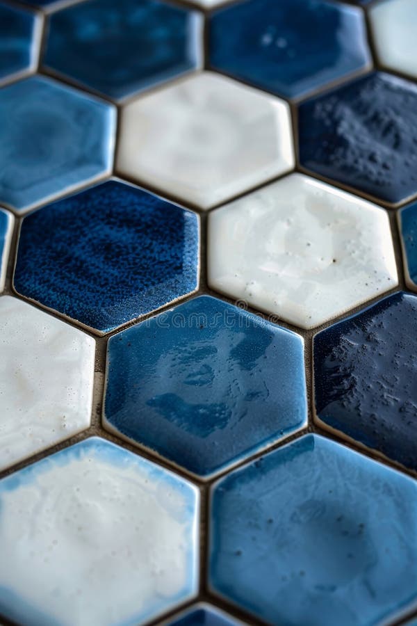 Hexagonal Blue and White Tiles Create a Striking Pattern on a Surface ...