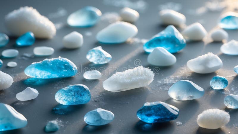 A Collection of Blue and White Ice Pebbles. Stock Photo - Image of ...