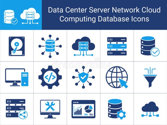 Data Center Servers, Cloud, Networks, Security, and Coding Flat Icons Vector Illustration Stock ...
