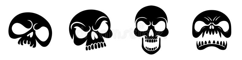 Solid Black Angry Skull Vector Set in Silhouette Style Stock Vector ...