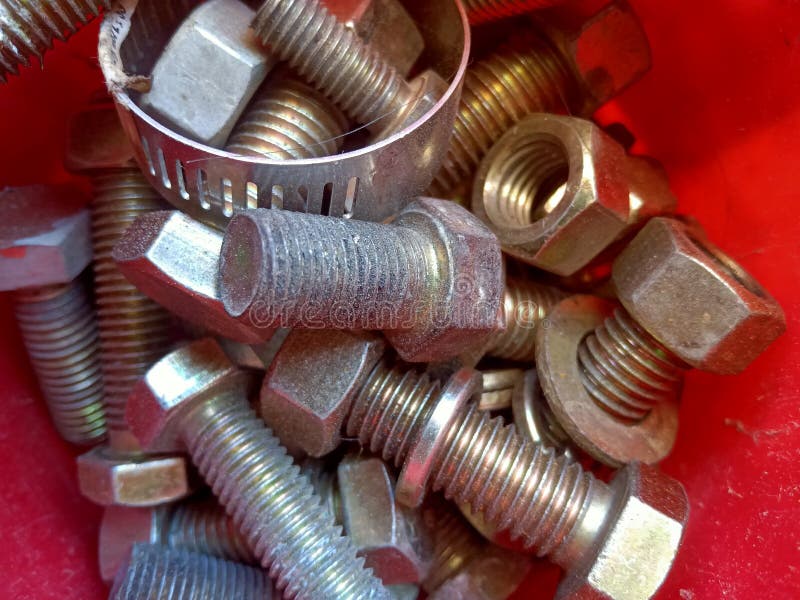 Collection of Bolts and Lock Nuts, Iron Material for Industrial Work ...