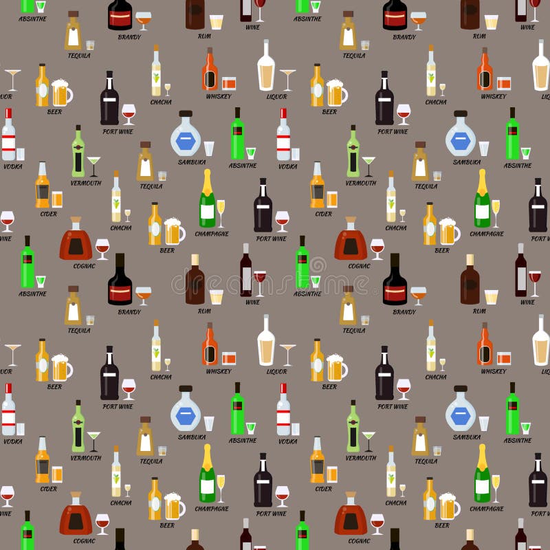 Collection of Bottles of Alcohol in a Flat Style. Icons Vector ...
