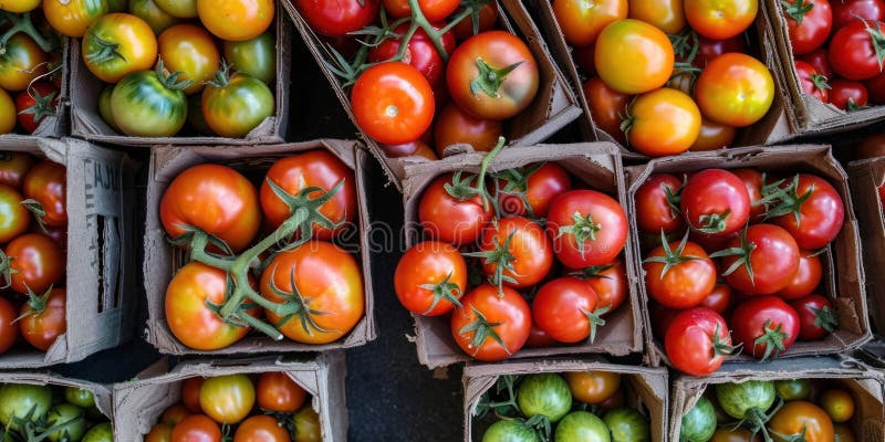 Assorted Boxes Filled with Different Types of Tomatoes Stock Image ...