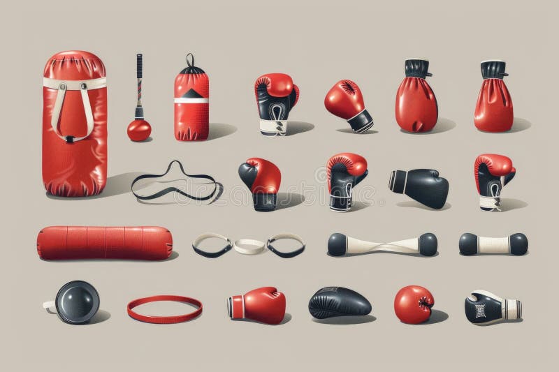 A Collection of Boxing Equipment, Including Gloves and Other Gear Stock ...