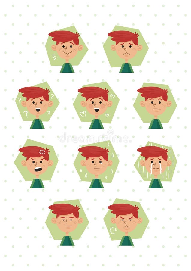 Collection of Boy Facial Expressions. Vector Illustration Decorative ...