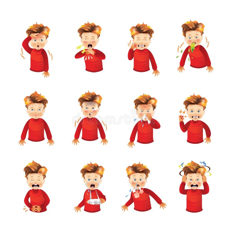 Collection of Boy Feeling Sick. Vector Illustration Decorative Design ...