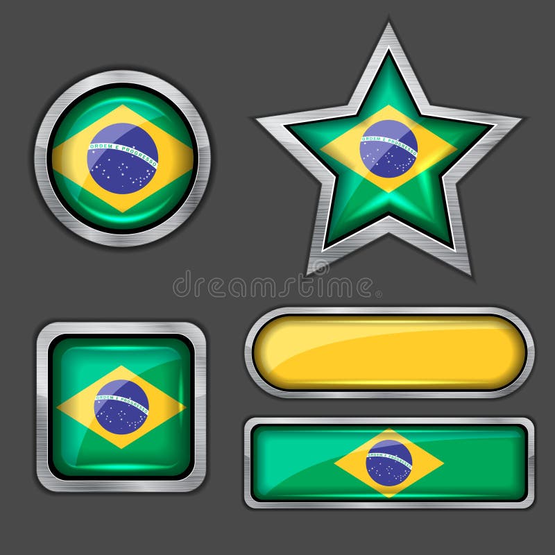Collection of Brazil Flag Icons Stock Vector - Illustration of glossy ...