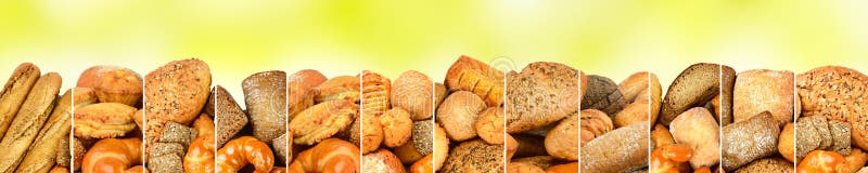 Collection Bread Products in Frame of Vertical Lines on Abstract ...