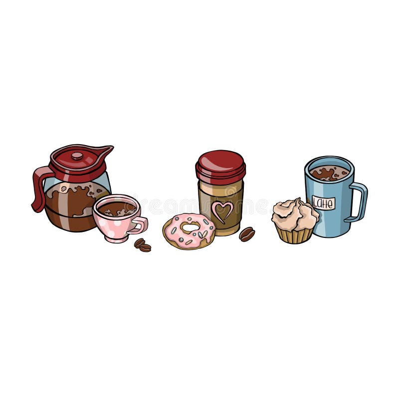Collection Breakfast Coffee with Sweets Illustration Stock Vector ...