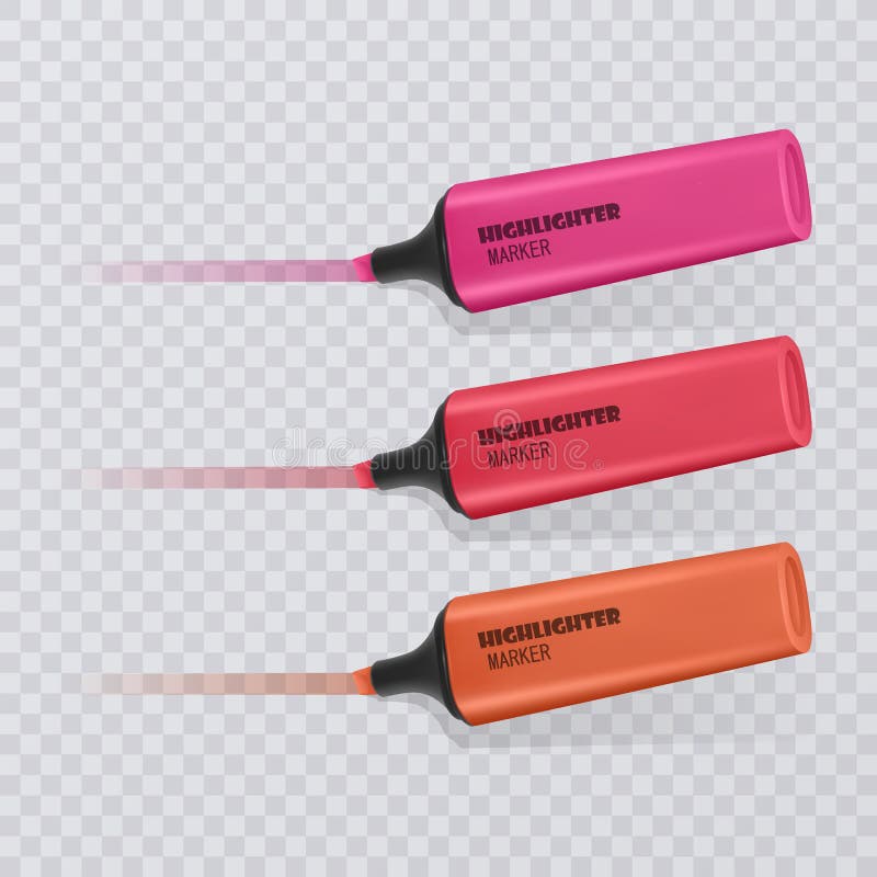 Collection of Bright and Colored Highlighters with Markings, Realistic ...