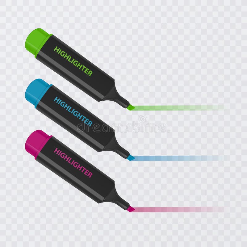 Collection of Bright and Colored Highlighters with Markings, Realistic ...