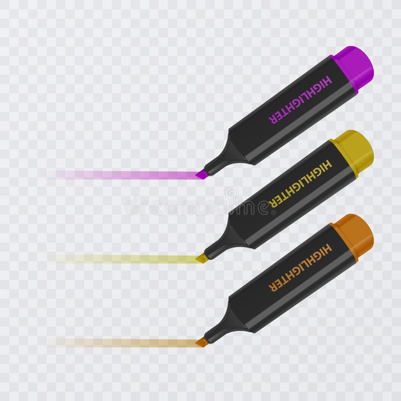 Collection of Bright and Colored Highlighters with Markings, Realistic ...