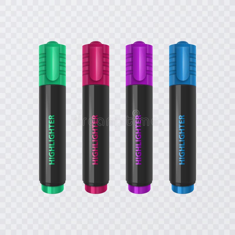 Collection of Bright and Colored Highlighters with Markings, Realistic ...