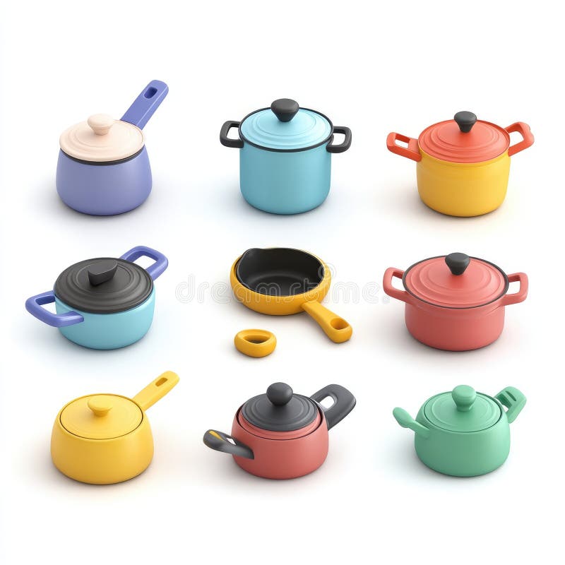 Colorful Enamel Cookware Set: Pastel Pots and Pans for Kitchen Stock ...