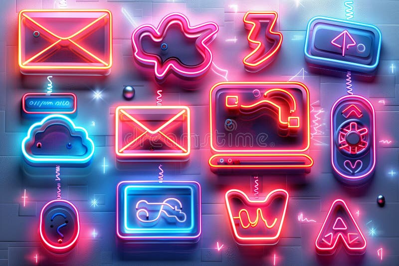 Collection of Bright Neon Signs Displayed on a Wall Stock Image - Image ...