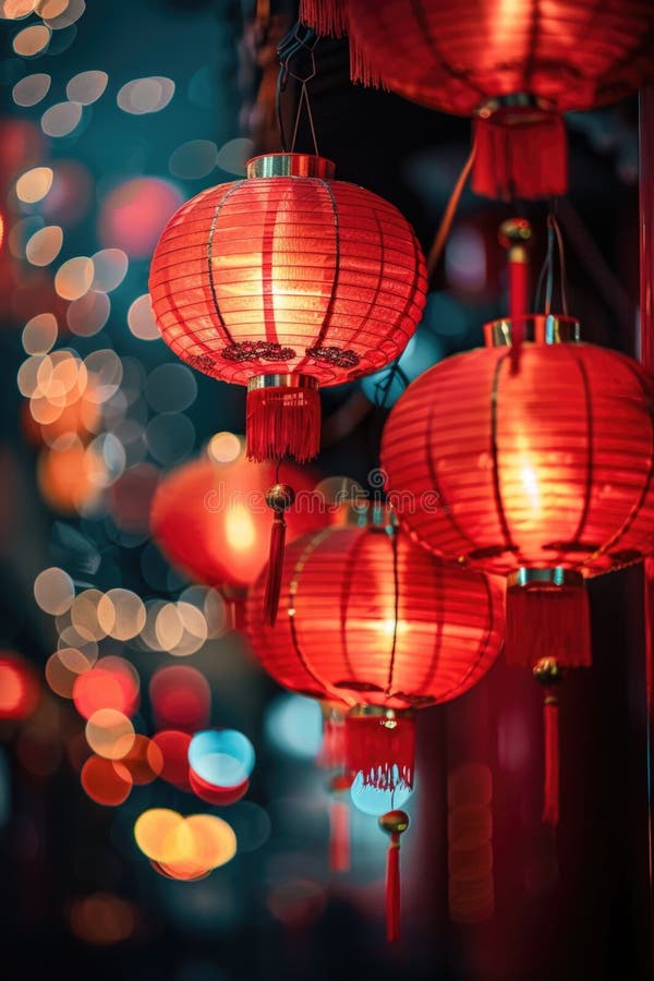 A Collection of Bright Red Lanterns Suspended from a Ceiling, Suitable ...