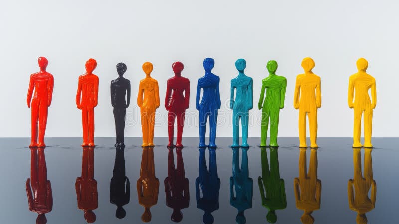 Colorful Polymer Clay Figures Lined Up on a Reflective Surface Against ...