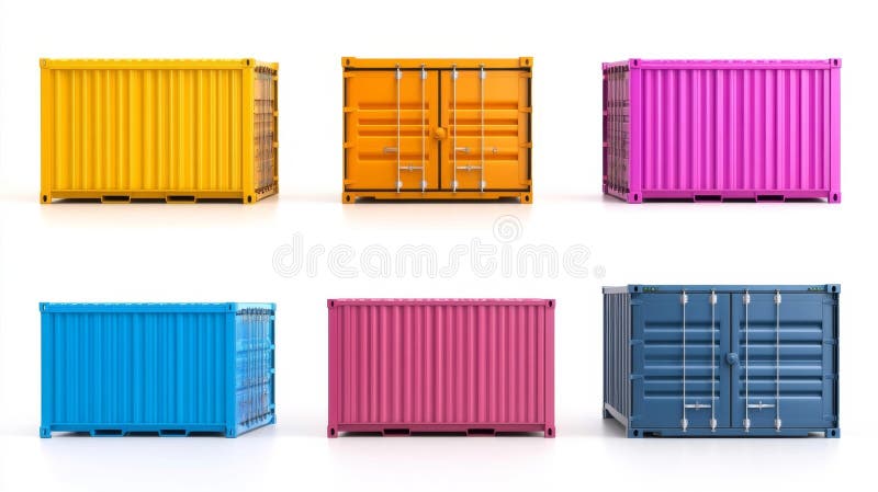 Colorful Shipping Containers Isolated on White Background Stock ...