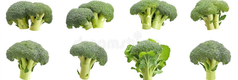 Collection of 9 Broccoli Plants with Unique Colors and Sizes in a Grid ...