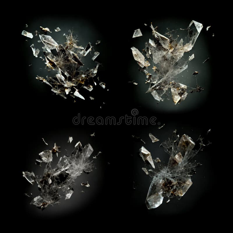 Collection of Broken Crystals on Black Background Stock Illustration ...