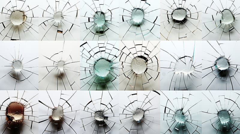 A Collection of 18 Broken Glass Windows with Various Shapes and Sizes ...