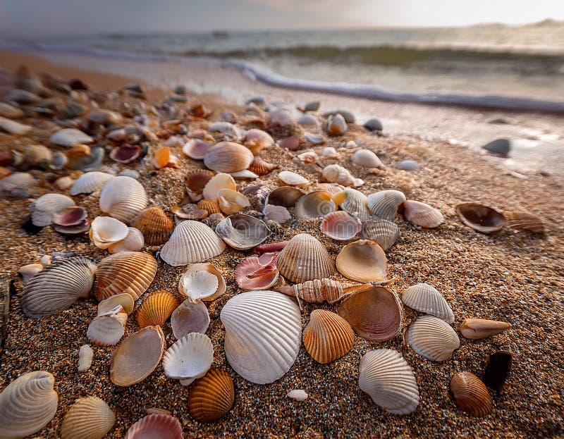 A Collection of Broken Seashells Sprawled Across Coarse Sand and Tiny ...
