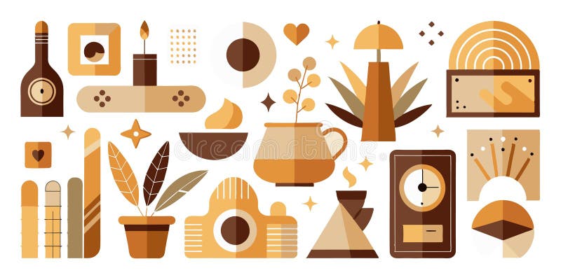 A Collection of Brown Symbols Displayed on a Plain White Backdrop Stock ...