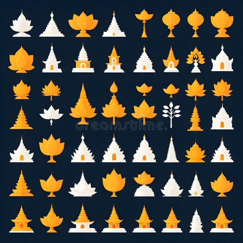 A Collection of Buddha Icons Set in Vesak Day Concept Stock Vector ...