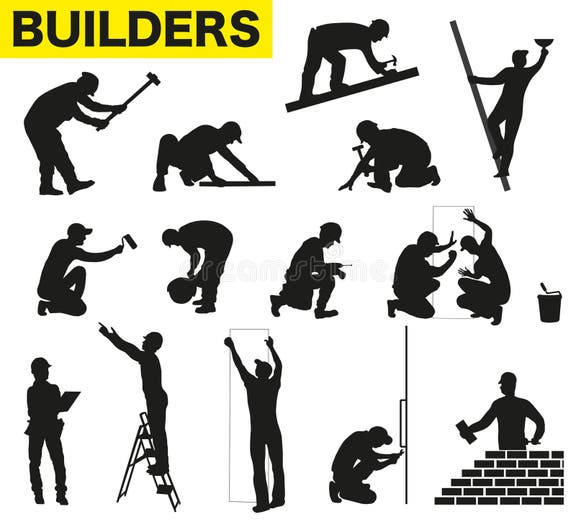Collection of Builders Silhouettes. Isolated Silhouettes of Builders ...