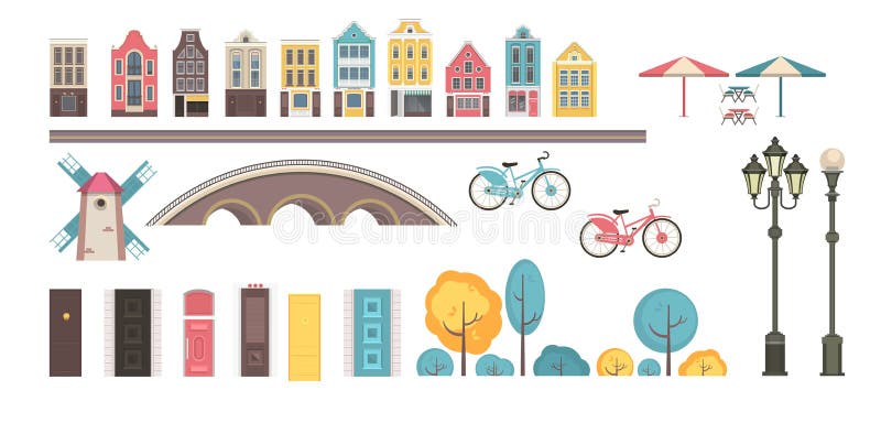 Collection of Building Elements Stock Vector - Illustration of element ...