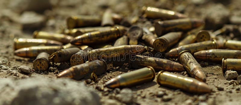 Scattered Bullet Shells on Ground Stock Photo - Image of casings ...