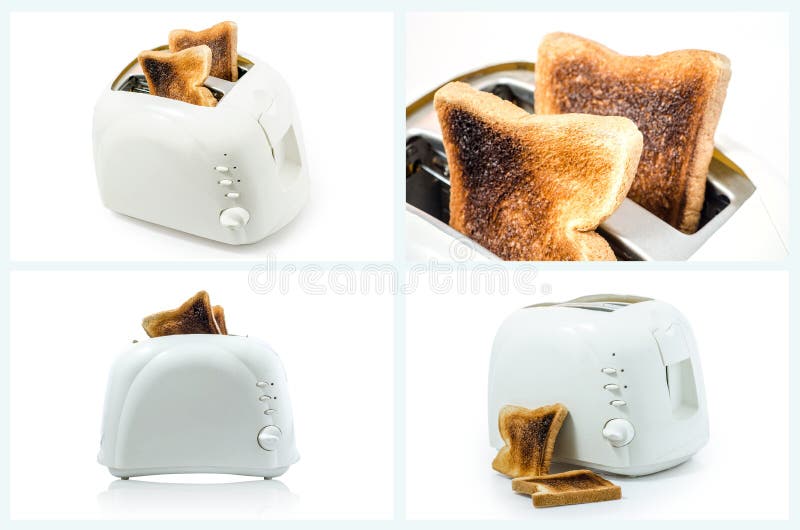 Collection of Burnt Toast in Toaster on White. Stock Image - Image of ...