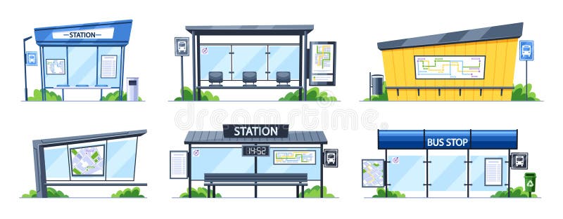 Collection of Bus Stops and Stations Featuring Modern Designs. Vector ...