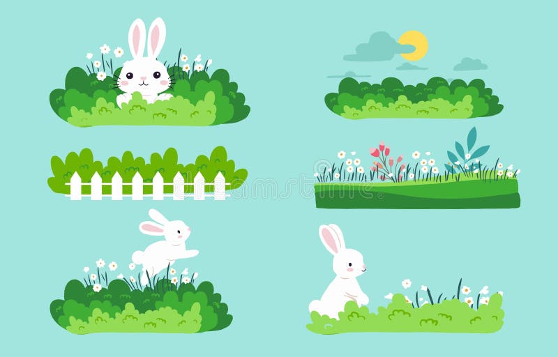 Collection of Bush Object Set with Rabbit.Editable Vector Illustration ...
