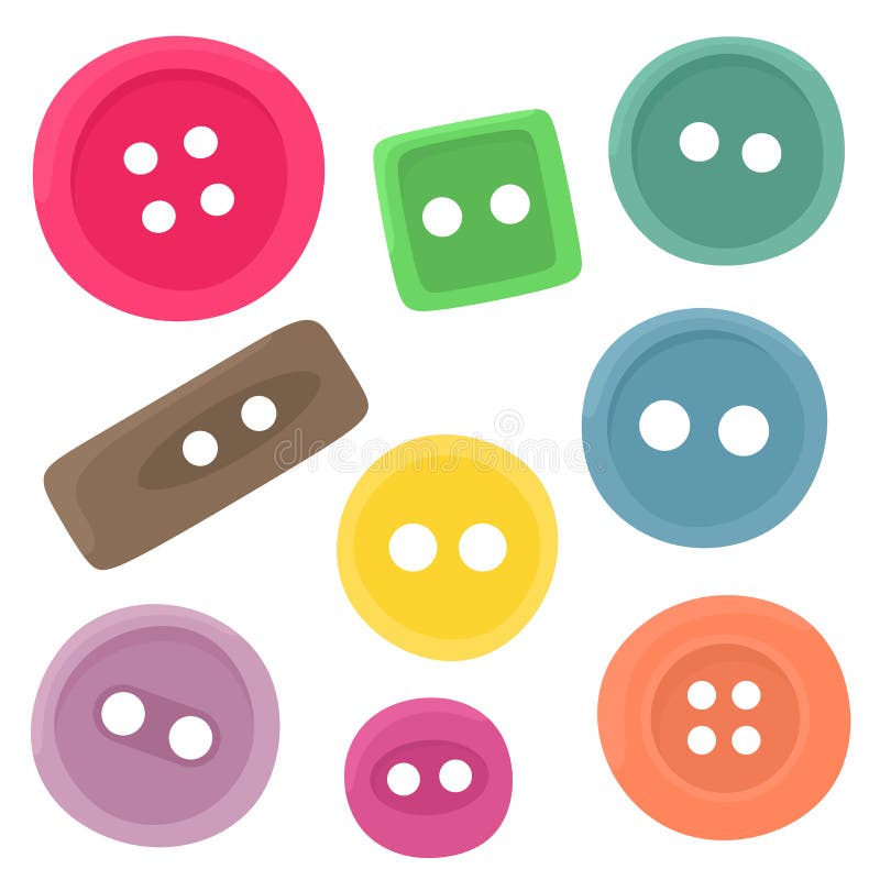 Collection of Buttons for Clothes. Vector Isolates in Flat Cartoon ...